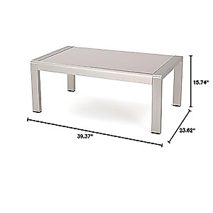 Christopher Knight Home Cape Coral Outdoor Aluminum Coffee Table with Glass Top, Silver