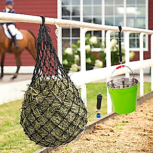 4 Pcs Slow Feed Hay Feeder for Horses, 2 x 2 Holes 40 Inch Length Goat Feed Hay Net Adjustable Nylon Hanging Strap Hay Bags for Horses Feed, Trailer and Stall, Reduce Waste, Black