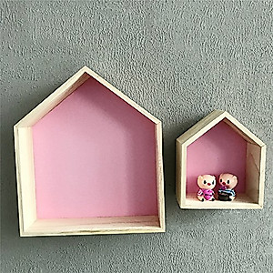 House Shape Wooden Wall Storage Shelf/Wooden House Shelves/Wood Wall Shelf/House Shaped Shelf Box,Set of 2 Wall Art Decoration Children's Room Decoration