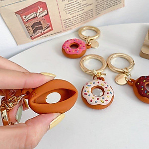 iiEASEST 2 Pack Airtag Case Keychain Doughnut Silicone Tracker Case Cover Cute 3D Donut Airtag Holder with Key Ring for Kids Grandma Dog Cat Pet Collar Beige + Pink