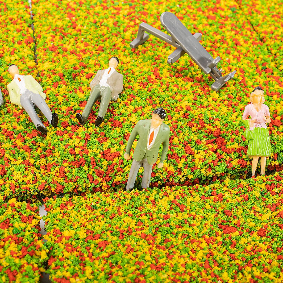 6 Pcs Model Grass Mat Artificial Grass Miniature Shrub Mat Static Shrub Vegetation Groups Bush Model Aritificial Plants for DIY Architecture Building Model Railway Train Diorama Garden,Red Yellow