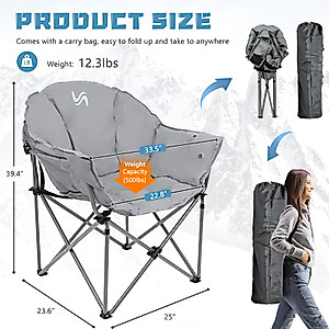 NAIZEA Oversized Heated Camping Chair, Patio Lounge Chairs with 3 Heat Levels for Back and Seat, Portable Folding Heated Chair Round Moon Saucer Folding Lawn Chair