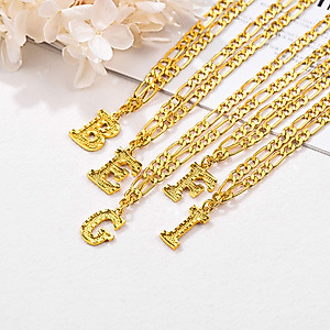 FOCALOOK Initial Necklace for Women Men Teens Letter C Pendant 14K Gold Plated Necklaces 18 Inch Figaro Chain (C)