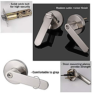 Knobonly Keyed Alike/Combo Keys Entry Door Knobs Lock Set, Modern Heavy Duty Front/Commercial Door Handleset, Satin Nickel Stainless Steel Doorknob Handle 3 Pack