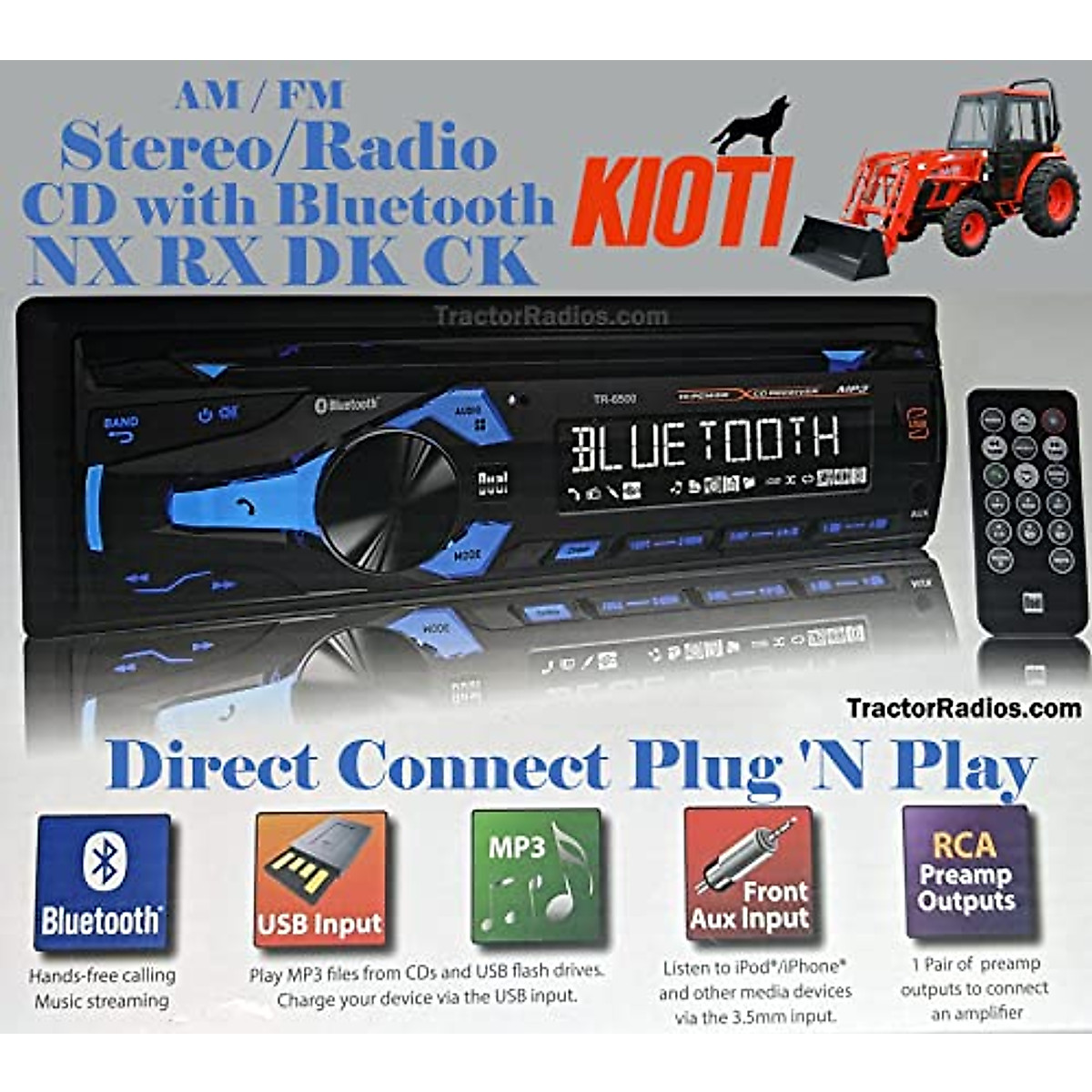 KIOTI Tractor Direct Plug N Play Bluetooth CD AM FM Stereo Radio NX RX DK CK