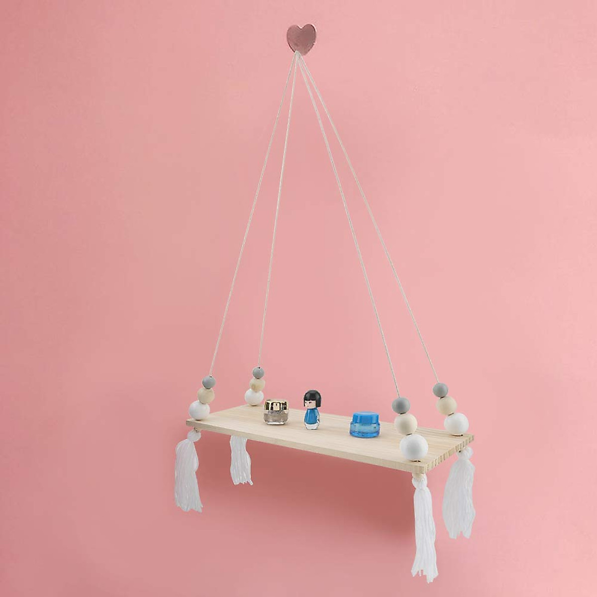 Hanging Wood Floating Shelves Nordic Wall Hanging Shelf Swing Wall Storage Shelf for Living Room Bedroom, [White Gray]