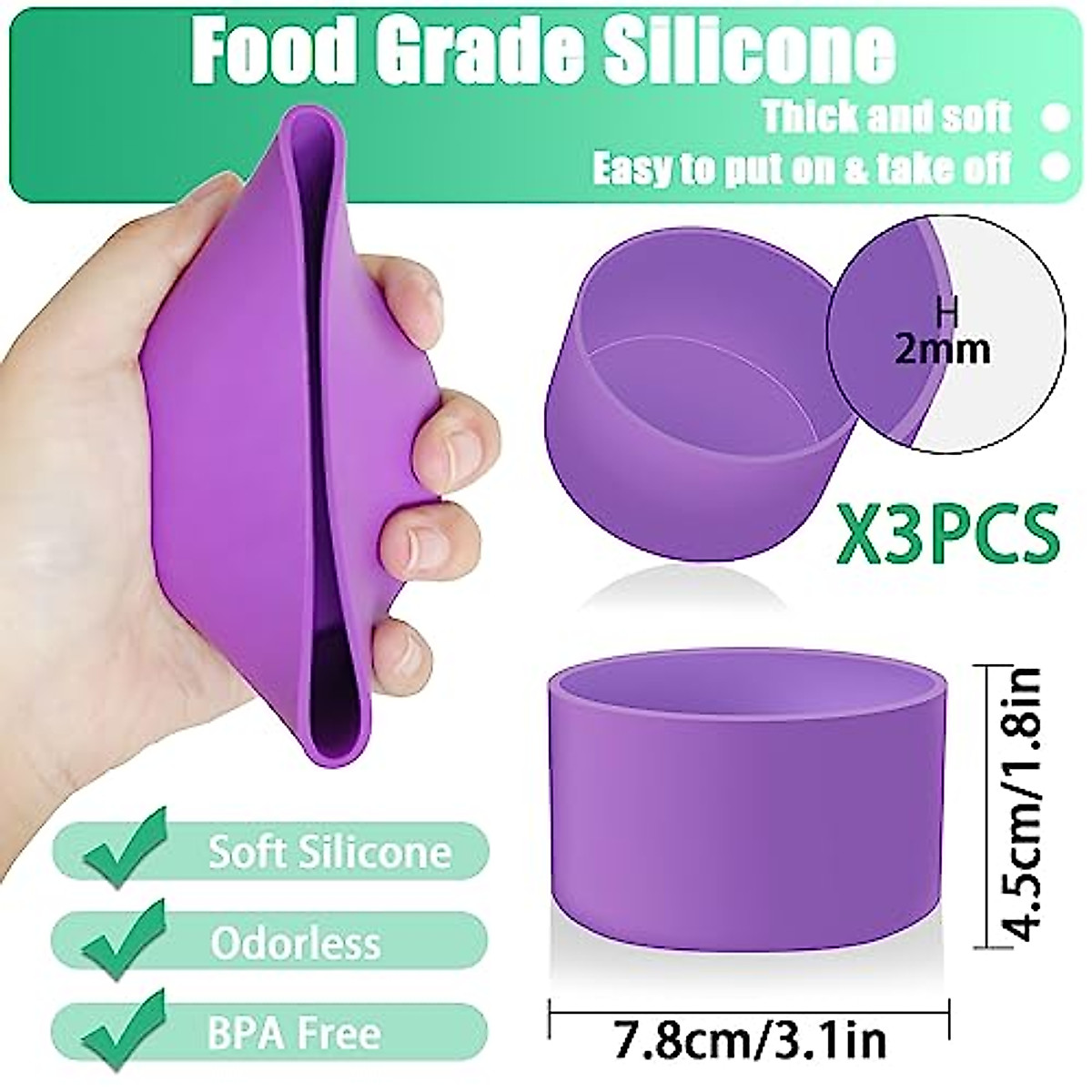 3Pcs Silicone Stanley Cup Boot For Stanley Cup Accessories,Stanley Boot For Stanley Tumbler 30 Oz 40 Oz & IceFlow 20oz 30oz & Hydro Flask 12-24oz,Silicone Water Bottle Bottom Sleeve Bumper Cover