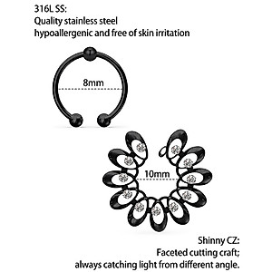 Kadogohno Fake Faux Non Piercing No Pierce Clip On Cute Metal Body Piercing Rings Barbells Jewelry Set for Women Hypoallergenic Stainless Steel