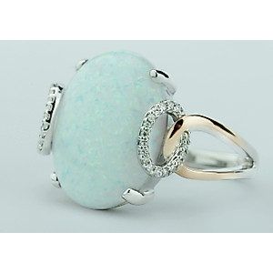 Belantina Heartland By Beverley Mitchell 10K Rose Gold with .925 Sterling Silver Oval Lab Created Opal Cabochon & Diamond Accented Statement Ring (H-I Color, I2-I3 Clarity) - Size 8