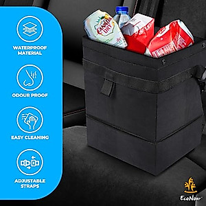 EcoNour Car Trash Can (Large) | Car Trash Bag Hanging with Elastic Opening & Easy Mount | Car Garbage Can with Waterproof Oxford Material | Cute Car Accessories for Camping, Traveling & Outdoor
