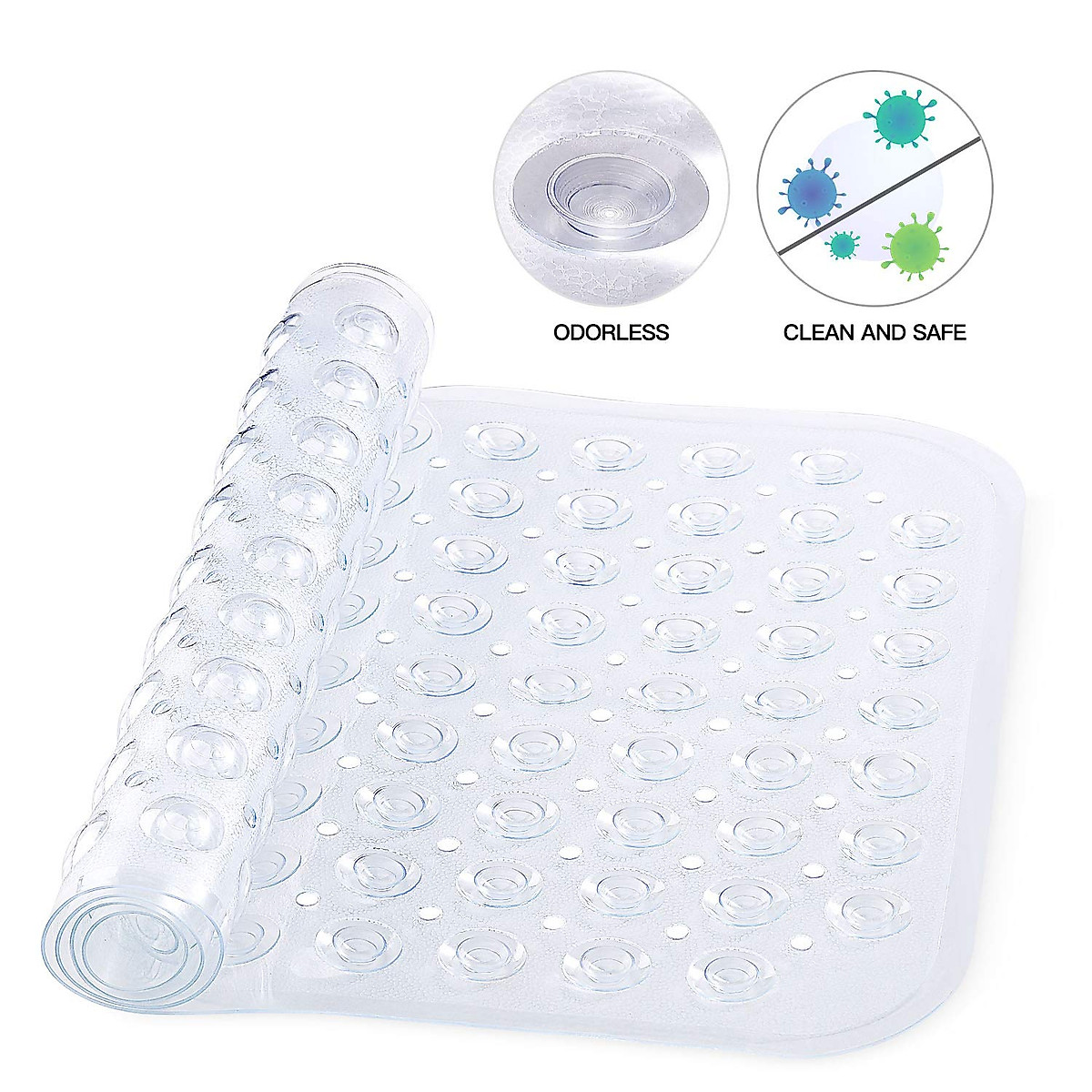 YINENN Bath Tub Shower Stall Mats 31x15.5 Inch Non-Slip and Latex Free, Bathtub Mat with Suction Cups, Machine Washable Bathroom Mats with Drain Holes (Clear)