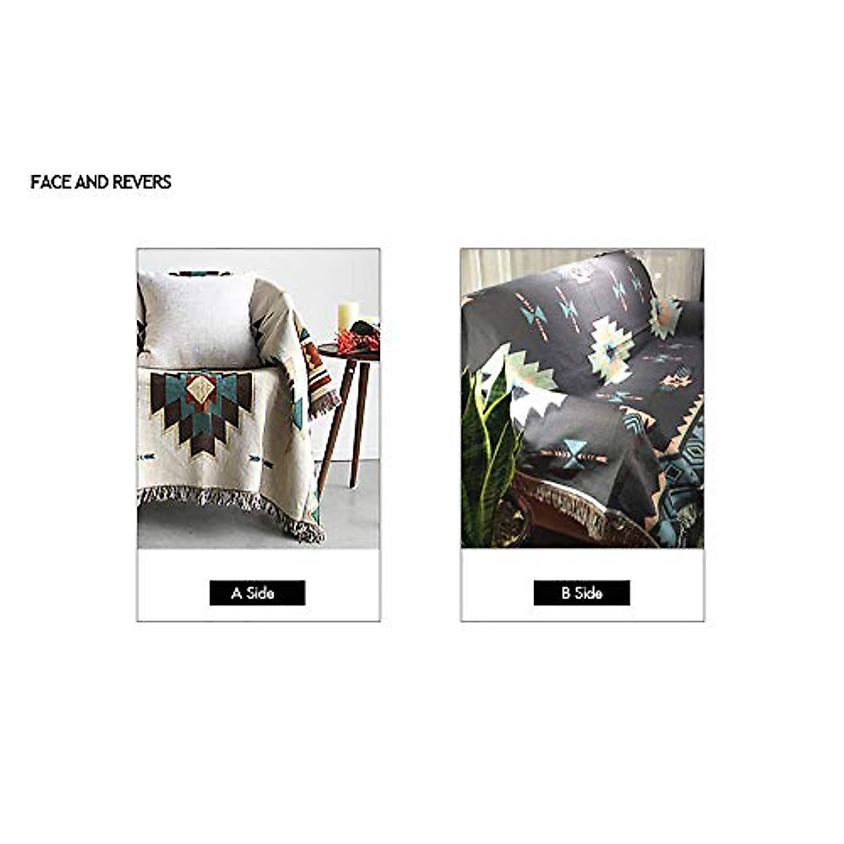 PHNAM Throw Blanket with Fringe for Couch Bed Soft Decorative Cozy Woven Knit Warm Bed Throws Reversible for Chair, Sofa, Living Room, Bedroom (51x63 inches)(B)