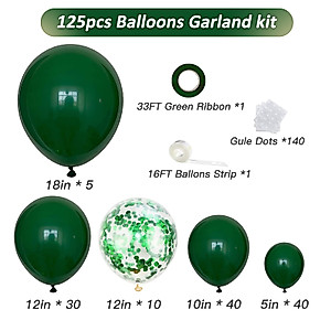 Green Balloons Garland Arch Kit 125pcs Different Sizes 18 12 10 5 Inch Emerald Dark Green and Green Confetti Latex Balloons for Anniversary Birthday Party Graduation Jungle Theme Christmas Decorations
