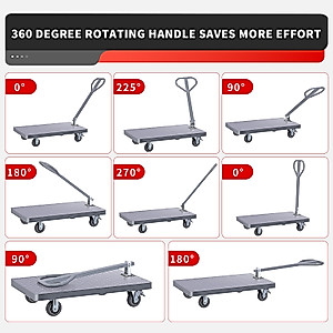 Heavy Duty Platform Truck Flat Cart,Steel Push Cart Dolly with 2200 LBS Capacity,Flatbed Cart with 360 Degree Swivel Handle,Metal Platform Cart for Material Handling (36"x24")