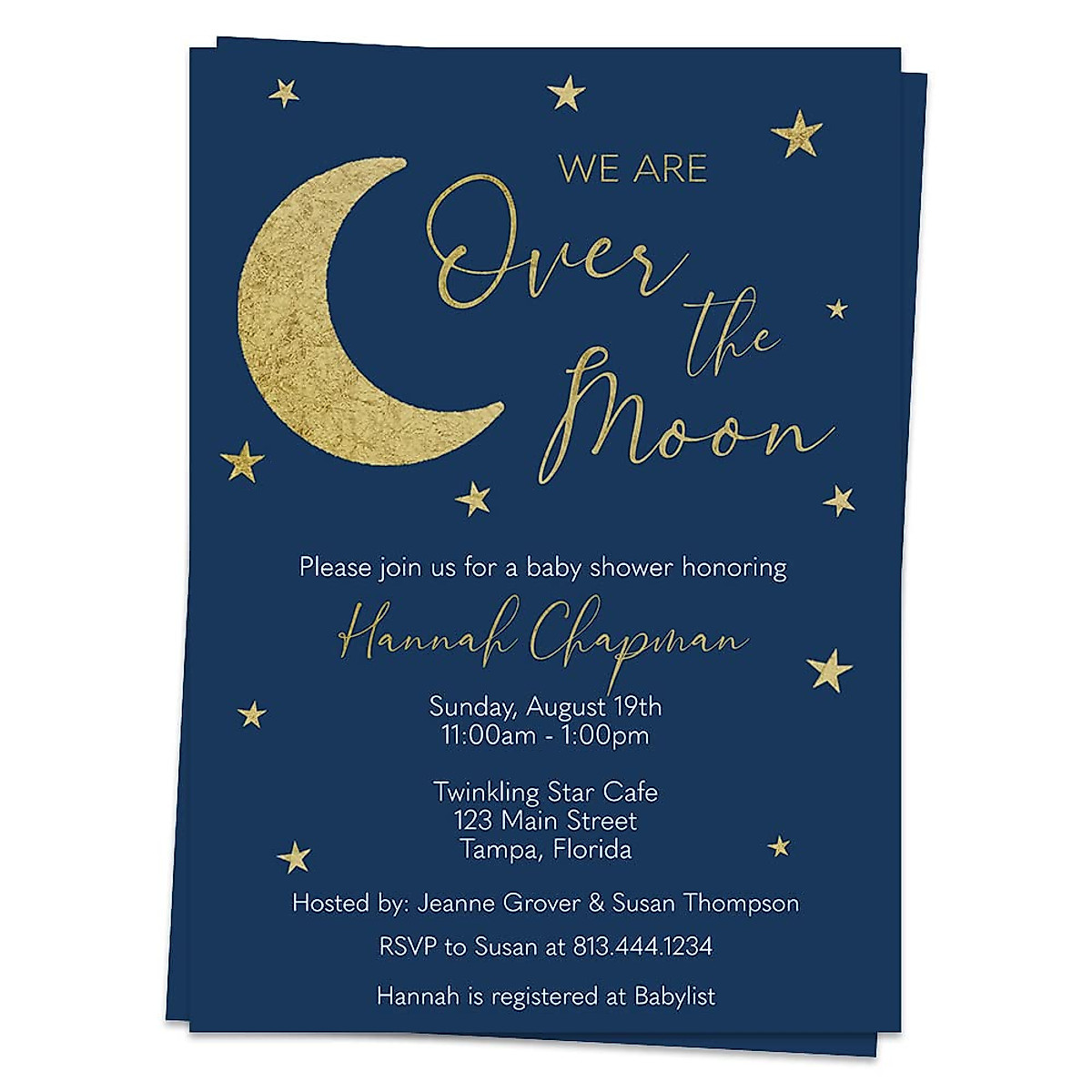Over The Moon Baby Shower Invitations For Boy Customizable Twinkle Stars Invites (12 Count)