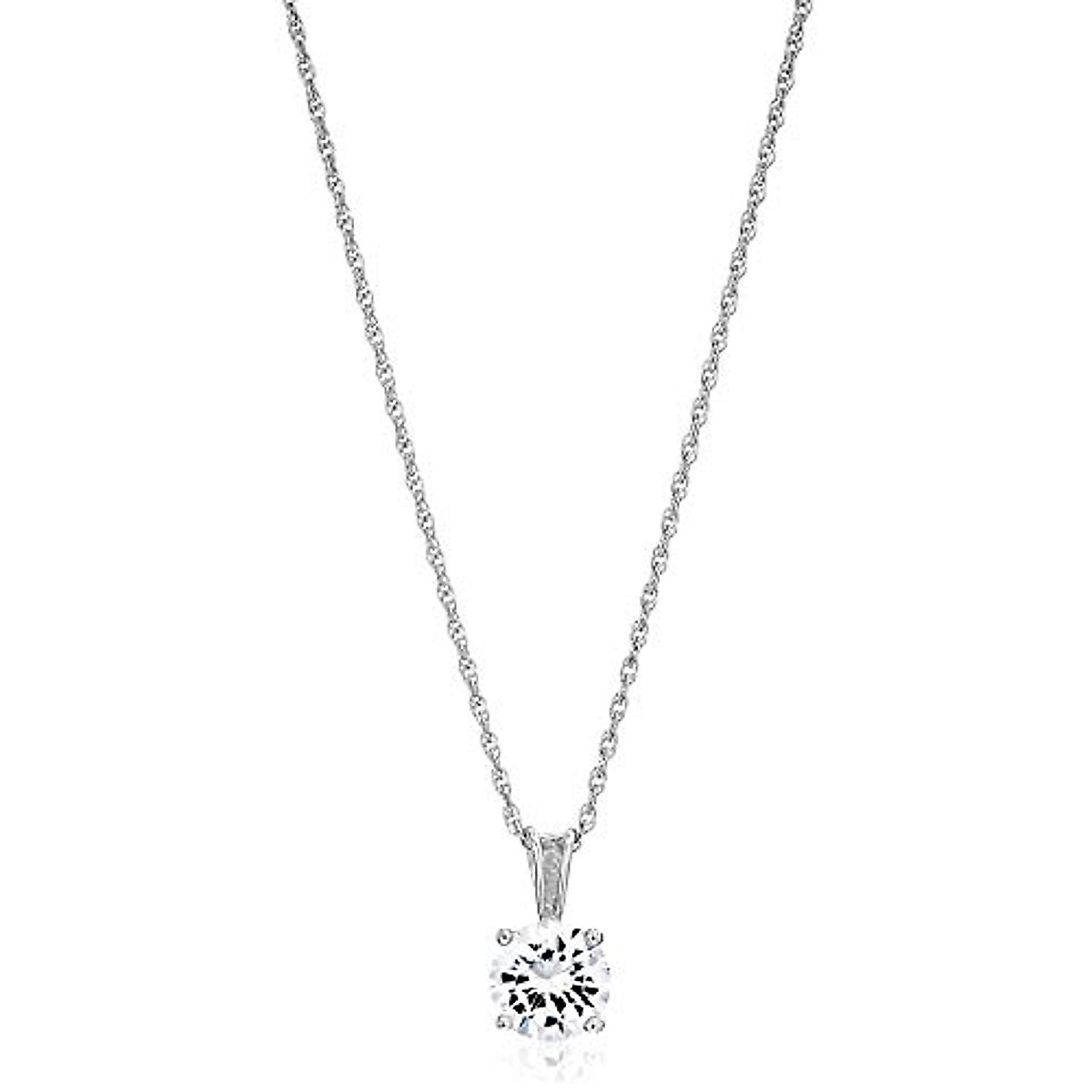 Amazon Essentials Platinum Plated Sterling Silver Cubic Zirconia Round Cut Solitaire Pendant Necklace (8mm), 18"