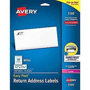 Avery Return Address Labels, Laser Printers, 1,500 Labels, 2/3 x 1-3/4, Permanent Adhesive (5195)