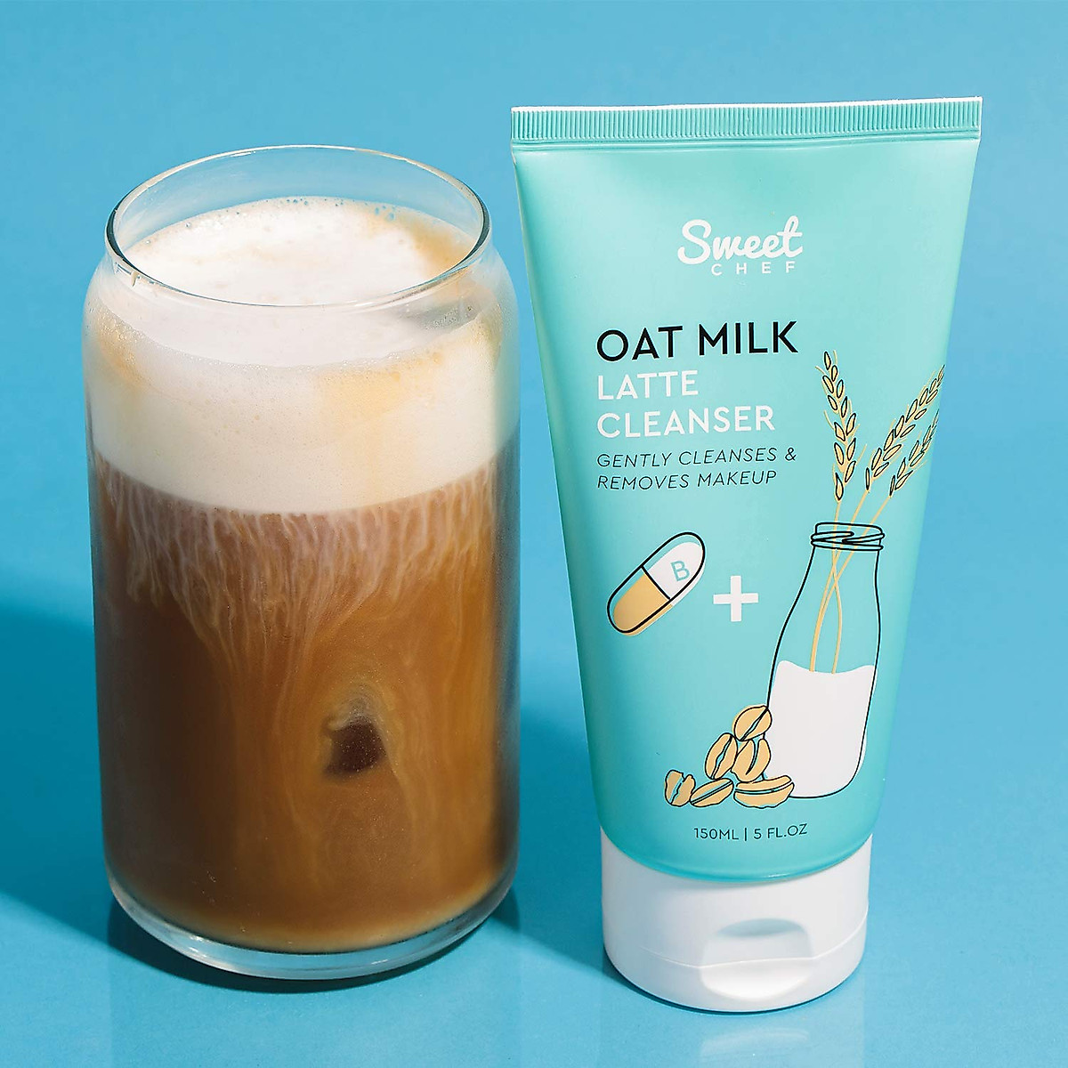 Sweet Chef Oat Milk Gel Cleanser - Antioxidant Rich Gentle Face Wash + Makeup Remover with Hyaluronic Acid + Vitamin B12 - for Problem Skin, Sensitive + All Skin Types (150ml / 5 fl oz)