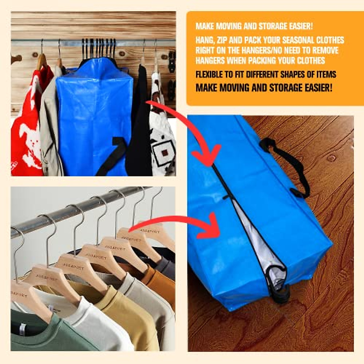 Moving Bags, Large Heavy Duty Moving Boxes for Space Saving Moving Storage, Moving Supplies, Totes for Storage with Backpack Handles Zipper（8 Pack）