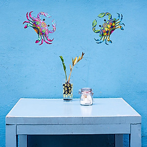 SOBLUING Crab Wall Decor Metal Crabs Decorations, Tiki Bar Wall Decor Coastal Sculptures for Home, Outdoor Wall, Home Door, Window, Ocean Theme Room, Set of 4