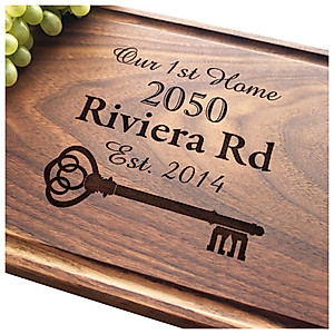 Straga Personalized Cutting Boards | Handmade Wood Engraved Charcuterie | Custom Housewarming, Home Purchase Gift for Homeowners, Rest Estate Agents (First Home Design No.302)