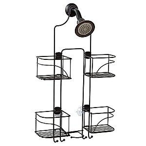 Millioder Expandable Over-the-Showerhead Caddy, Bronze Gorgeou Bathroom organizer Bathroom accessories Bathroom storage Shower organizer Wall shelf Shelf organizer Bathroom shelf