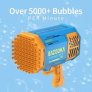 Bubble Gun, Bazooka Bubble Machine Gun, Bubble Blaster Gun with Bubble Solution, 69 Holes Bubble Bazooka Gun Outdoor Summer Toy Gifts Party Favors for Kids Blue Bubble Maker Blowers