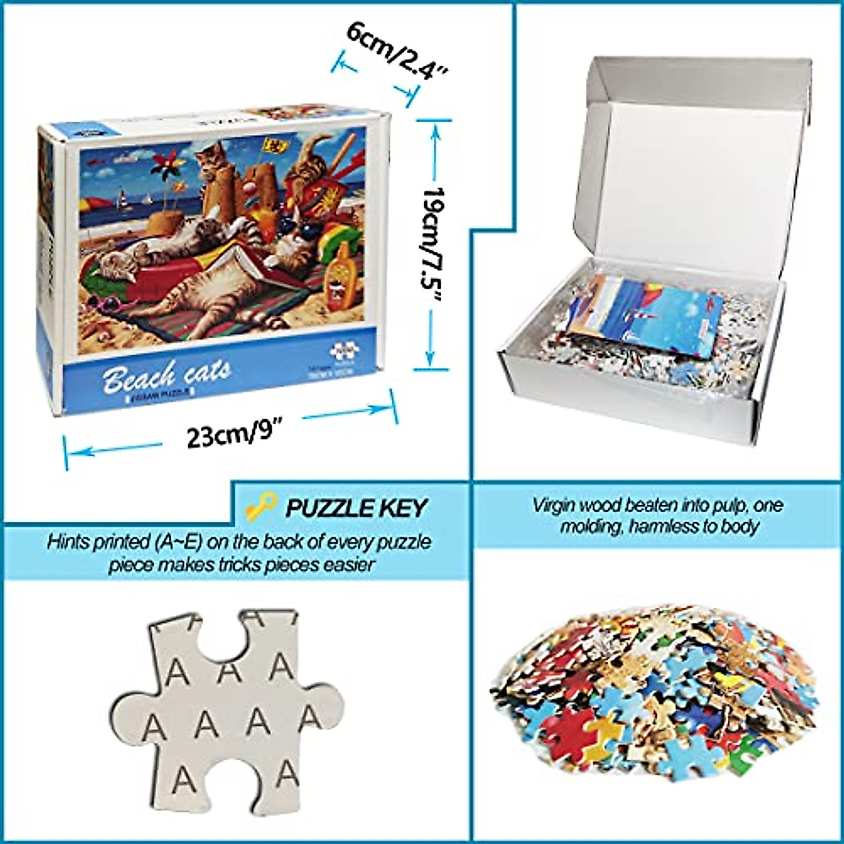 NATGIFT Jigsaw Puzzle Beach Cats Beachcombers 1000 Piece 27.5''(L) x 19.6''(W) Children's Gift Large Puzzle Game Artwork for Adults Teens