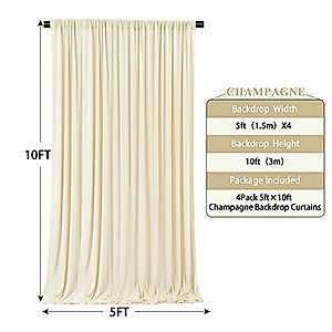 Wrinkle Free 20ft × 10ft Champagne Backdrop Curtain for Party Wedding 4 Panels 5ft×10ft Silky Polyester Champagne Drapes for Backdrop Decor Birthday Baby Shower Photography Photo Background