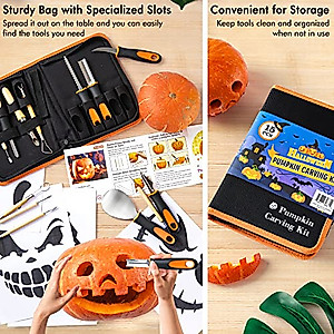 25 PCS Halloween Pumpkin Carving Kit, Shuttle Art 15 PCS Professional Premium Quality Stainless Steel Pumpkin Carving Tools with 10 Pumpkin Stencils Carrying Case for Kids Adults Sculpting and Carving