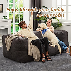 Homguava Giant Bean Bag Chair Sofa,Oversized Bean Bag Couch,Memory Foam Filled Floor Loveseat with Soft Sherpa Teddy cover and Wide Armrests for Adults in Living Room,Bedroom,Apartment (GREY)