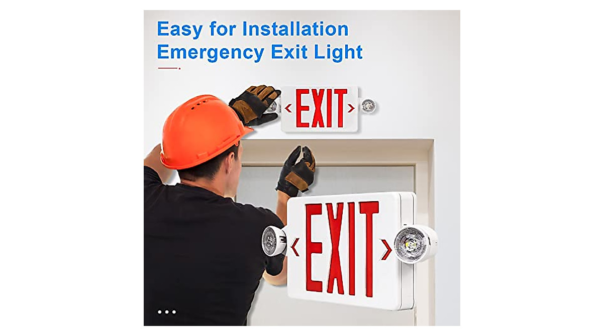 LED Exit Sign with Emergency Light, Red Exit Sign Light with 90 Minute ...