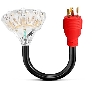 3 Prong 30 amp to 15 Amp/20 Amp Generator Power Adapter Locking Cord,Nema L5-30P Male to 3X 5-20R Female,1.7 FT