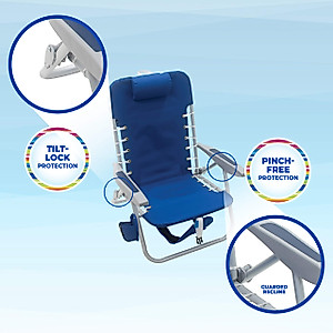 Rio Brands 4-Position Backpack Lace-Up Suspension Folding Beach Chair, Light Blue