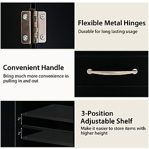 Giantex Buffet Sideboard Storage Credenza Cabinet Console Table Kitchen Dining Room Furniture Organizer, Entryway Cupboard with 2-Door Cabinet and 2 Drawers (Black & Vermilion)