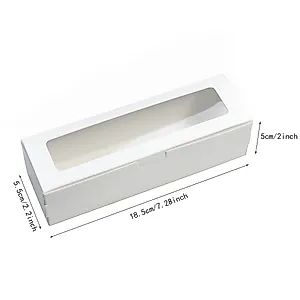 Chneeu 30 Pack Macaron Boxes Macaron Packaging Box with Window Long Pastry Cookie Boxes Dessert Boxes Small Treat Boxes Rectangle Cookie Boxes Strawberry Boxes, white