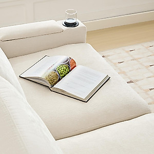 Bumblr 117.4" Convertible Sectional Couch with Storage Seat, 6 Seat Modern U Shaped Sectional Sofa with Double Reversible Chaise, Comfy Chenille Armrest Storage and Cup Holder for Living Room, Beige