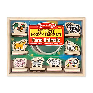 Melissa & Doug My First Wooden Stamp Set - Farm Animals - Art Projects, With Washable Ink, Farm Themed Wooden Stamps For Kids Ages 4+,Brown / Green