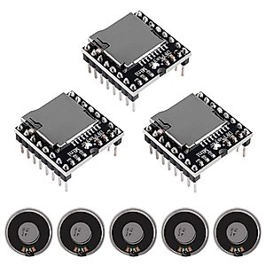 3PCS Mini MP3 Player Audio Module with 5PCS Metal Shell Round Internal Magnet Speaker 2W 8Ohm MP3 Voice Decode Board TF Card U Disk IO/Serial Port/AD Board DFPlayer Audio Music Module for Arduino
