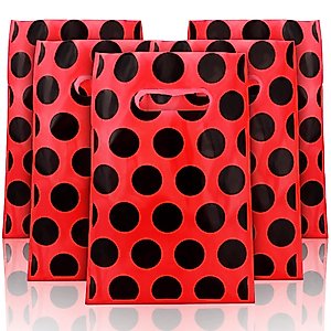 100 Pcs Ladybug Birthday Party Favor Bags Ladybug Plastic Candy Bags Ladybug Red Black Polka Dot Gift Bags Ladybug Party Supplies for Ladybug Theme Party Wedding Birthday Party Baby Shower Decorations