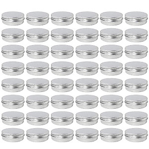 Moretoes 48 Pack 2 Oz Metal Round Tins Aluminum Tin Cans Containers with Screw Lid for Salve, Spices or Candies
