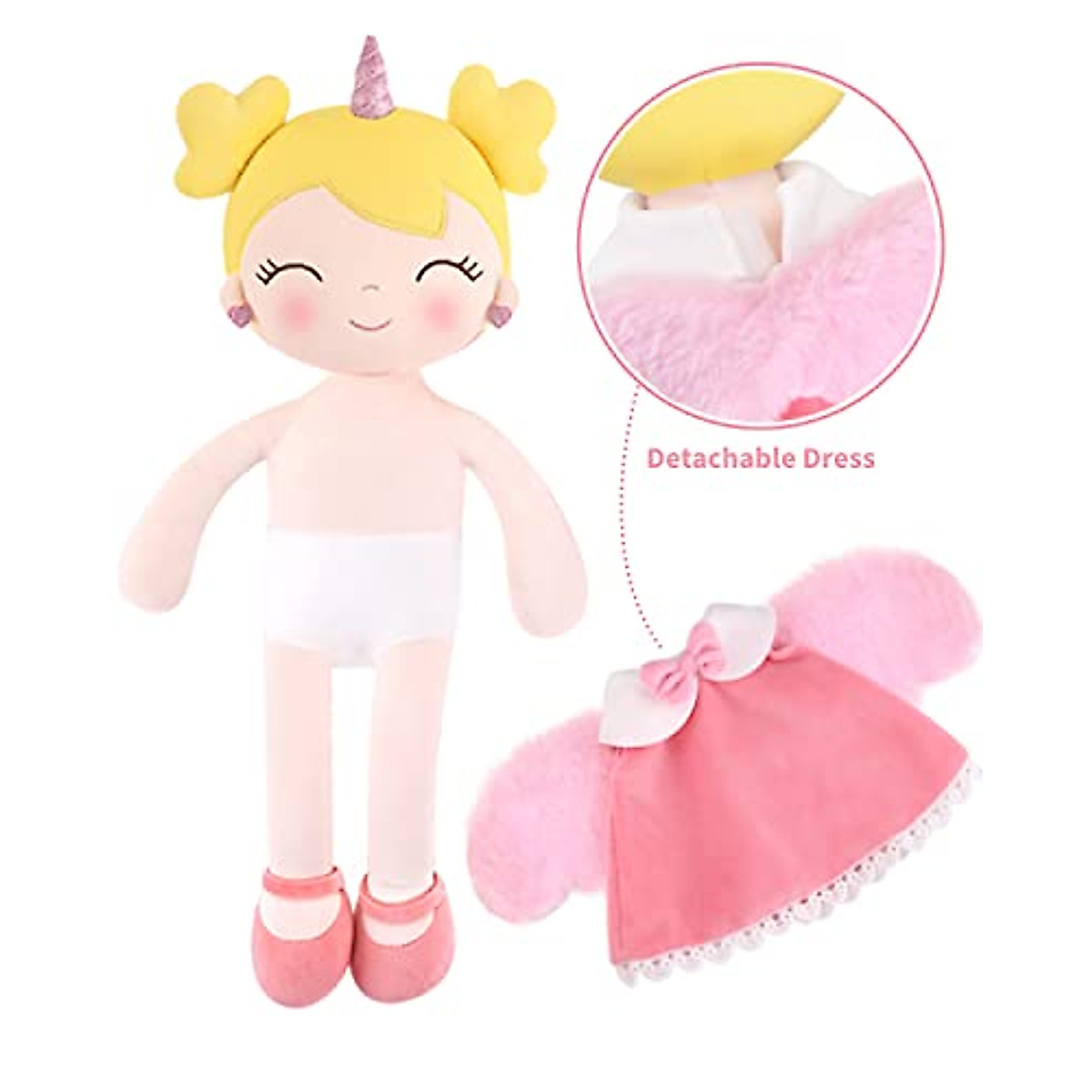 GAGAKU Soft Baby Doll Plush Unicorn Girl Angle with Wings 17” Cute Plush Baby Toys for Baby and Toddler - Pink