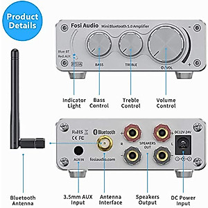 Fosi Audio BT10A-S Bluetooth 5.0 Stereo Audio Receiver Amplifier 100W TPA3116 2 Channel Mini Hi-Fi Class D Integrated Amp for Home Passive Speakers with Power Supply