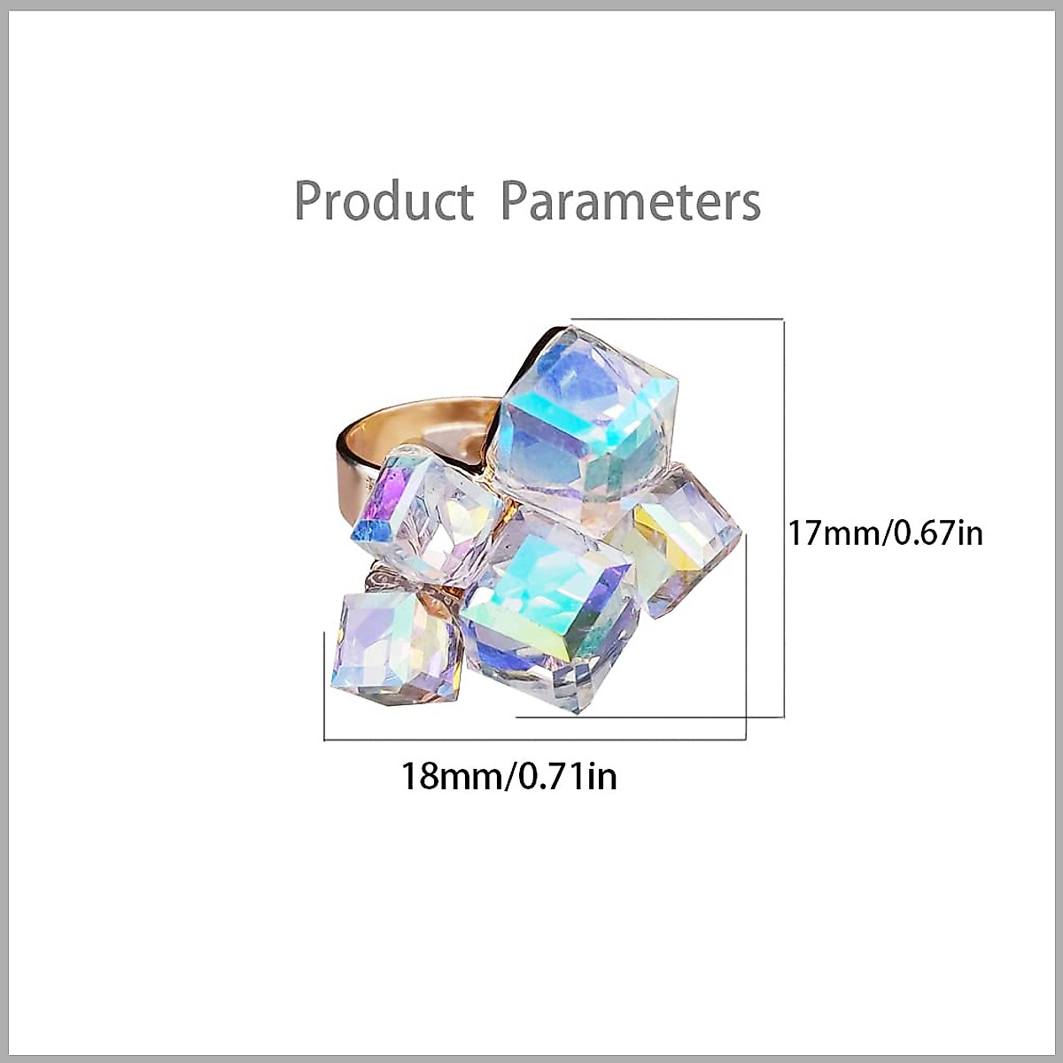 Boho Square Crystal Statement Ring for Women Girls Gold Plated Adjustable Expandable Promise Engagement Geometric Rings Comfort Fit Elegant Art Deco Birthday Christmas Cocktail Party Y2K Jewelry Gift