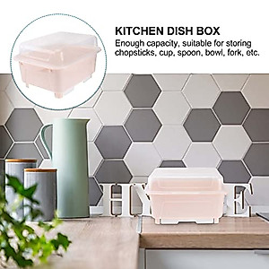 Operitacx Baby Bottle Drying Rack Kitchen Drain Rack Dish Drying Rack Bowl Chopsticks Drainer Holder Dishes Organizer Tableware with Lid Cover for Restaurant Kitchen Home (13x10.2x7.9 inch)