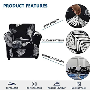 HAOYONG Couch Chair Cover 2 Pieces Printed Armchair Slipcovers Stretch Spandex Slipcover Couch Cover 1 Seater Chair Slip Cover Soft Furniture Slipcover with Elastic Bottom for Living Room