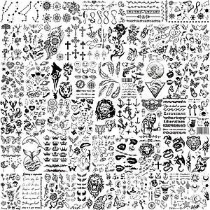 EGMBGM 52 Sheets Tiny Small Temporary Tattoos For Kids Boys Girls, Tribal Animals Butterfly Anchor Compass Tattoo Stickers For Men Women, 3D Cute Flower Fake Face Tatoo Kits Sets For Neck Arm Hands