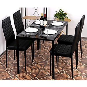 HCY Dining Table Set Dinning Chairs Set of 4 with Table Kitchen Dining Table Set for Small Spaces Home Furniture Dinette Set Rectangular Table, Black