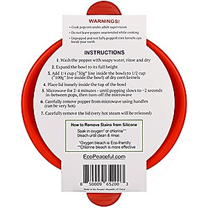 EcoPeaceful Silicone Microwave Popcorn Popper Collapsible Bowl - 100% Pure Silicone - LFGB Food Grade - No Fillers, BPA-free, Vegan, Reusable, Plastic-free, Eco-Friendly
