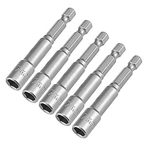 uxcell 5 Pcs 1/4" Quick-Change Hex Shank 7mm Magnetic Nut Setter Driver Drill Bit, 65mm Length, Metric